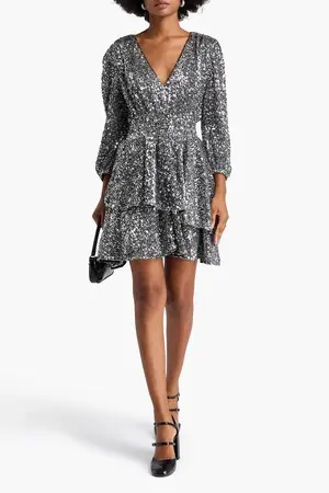 Maje Tiered Sequined Tulle Mini Dress