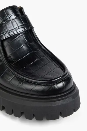 Maje Buckled Croc-effect Leather Loafers