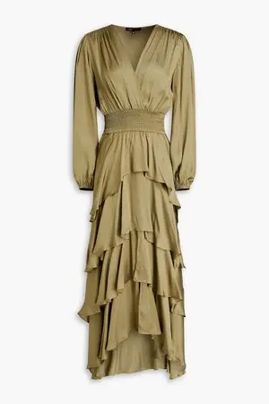 Maje Ruffled Satin Midi Dress