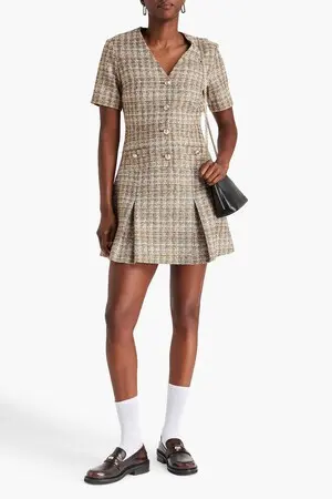Maje Pleated Tweed Mini Dress
