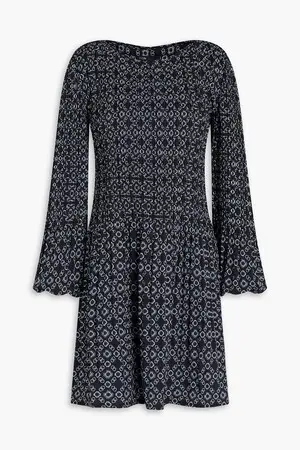 Maje Printed Plissé Satin-twill Mini Dress