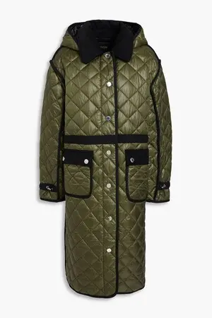 Maje Quilted Shell Hooded Coat With Corduroy Trims