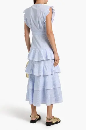 Sandro Tiered Striped Cotton Midi Dress