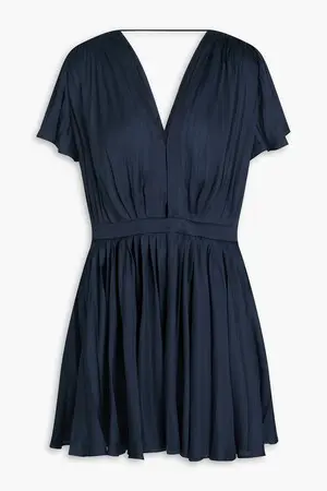 Maje Pleated Satin Mini Dress - Navy