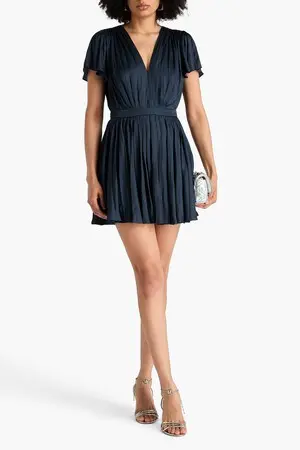 Maje Pleated Satin Mini Dress - Navy
