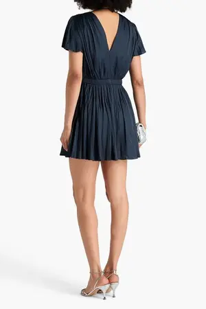 Maje Pleated Satin Mini Dress - Navy