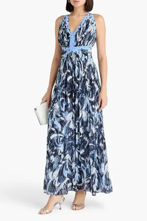 Diane Von Furstenberg Levada Printed Plissé-georgette Maxi Dress - Midnight Blue
