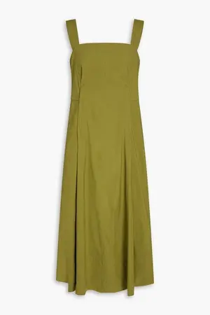 Vince Pleated Linen-blend Midi Dress
