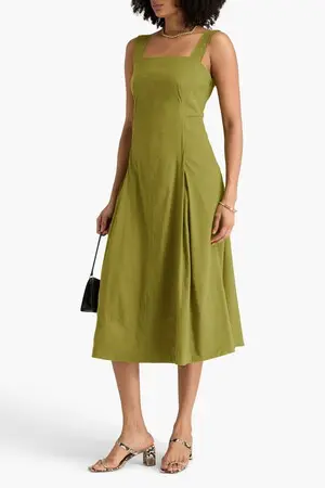 Vince Pleated Linen-blend Midi Dress