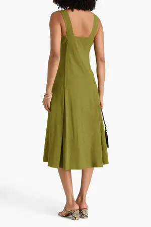 Vince Pleated Linen-blend Midi Dress