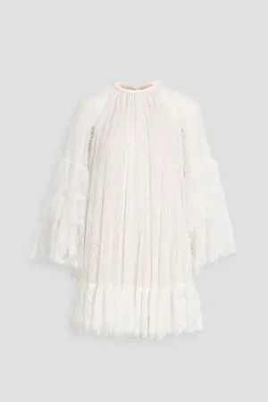 Alice + Olivia Delia Ruffled Corded Lace Mini Dress - Off-white