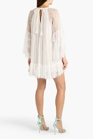 Alice + Olivia Delia Ruffled Corded Lace Mini Dress