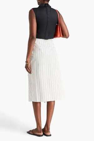 Vince Striped Denim Wrap-effect Midi Skirt