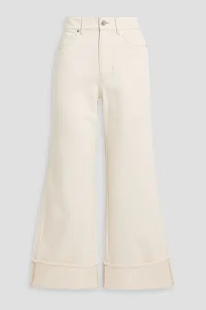 Veronica Beard Taylor Cropped Wide-Leg Jeans Ecru