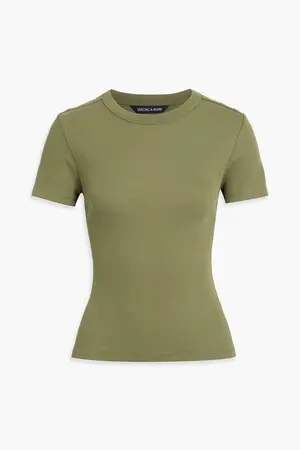 Veronica Beard Draya Embellished Ribbed T-shirt - Army Green