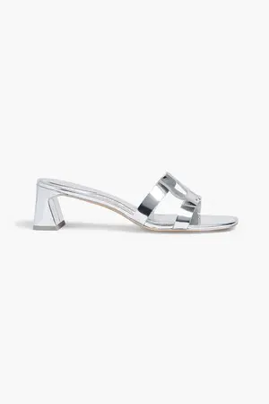 Simkhai Monogram Appliquéd Mirrored-leather Mules