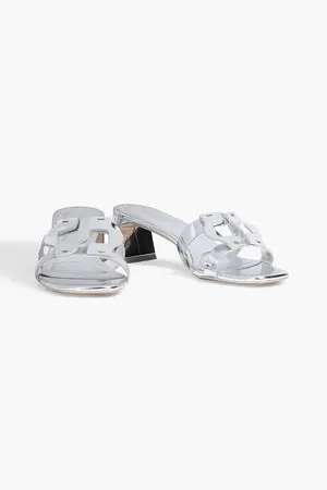 Simkhai Monogram Appliquéd Mirrored-leather Mules