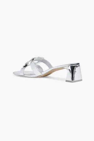 Simkhai Monogram Appliquéd Mirrored-leather Mules