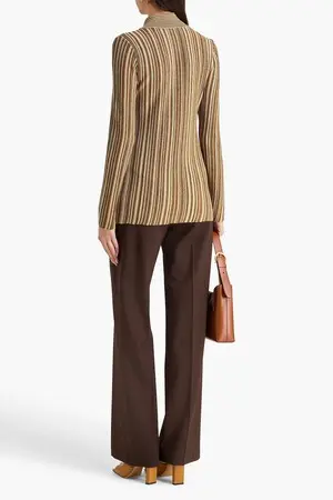 Veronica Beard Landon Metallic Striped Ribbed-knit Cardigan