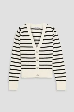 Veronica Beard Solene Striped Cashmere Cardigan - Off-white