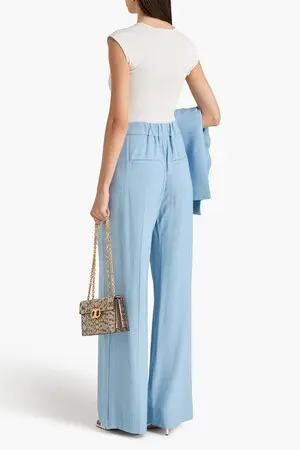 Veronica Beard Marbeau Pleated Canvas Wide-leg Pants - Light Blue