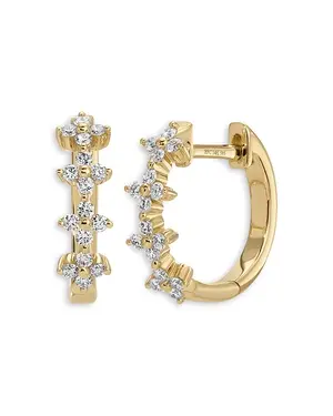 Ef Collection 14k Yellow Diamond Fleur Huggie Hoop Earrings - Gold