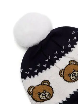 Moschino Beanie With Bear Appliqué And Pom-pom