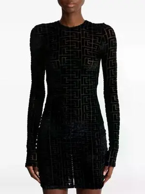 Balmain Short Monogrammed Velvet Dress