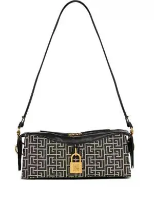 Balmain Monogram Jacquard Shoulder Bag - Black