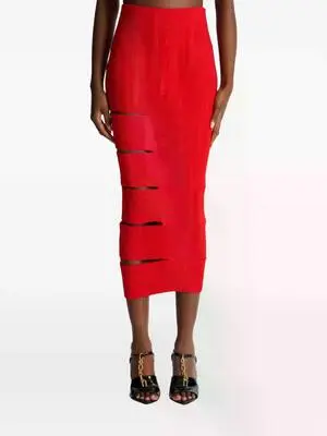 Balmain Cut-out Ribbed Knit Midi Skirt