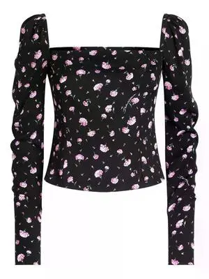 Dolce & Gabbana Floral Square-neck Blouse - Black