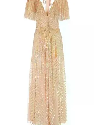 TEMPERLEY LONDON Tie Neck Maxi Dress