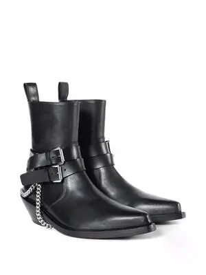 ANN DEMEULEMEESTER Kiril Santiago Buckle Chain Leather Boots