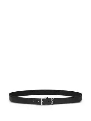 Saint Laurent Cassandre Leather Belt - Black