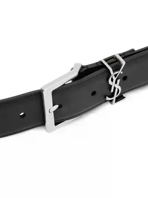 Saint Laurent Cassandre Leather Belt - Black