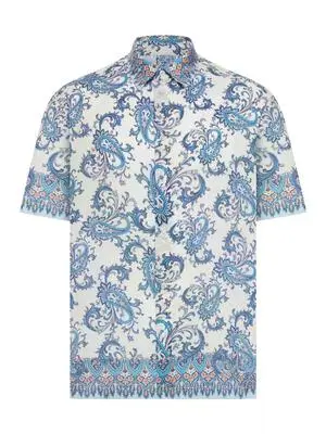 Etro Oversized Shirt In Cotton Muslin With Floral Paisley Motif - Neutrals