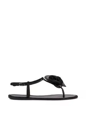 LE SILLA Rose-appliqué Flat Sandals - Black