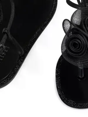 LE SILLA Rose-appliqué Flat Sandals