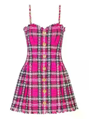 Balmain Plaid-check Chain-strap Dress