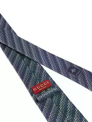 Gucci Horsebit Silk Jacquard Neck Tie - Blue