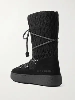 Moon Boot Guest In Residence Ltrack Suede-trimmed Knitted Snow Boots - Black