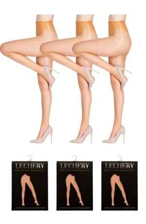 LECHERY® 3 Pairs Of Glossy Sheer Tights - Caramel