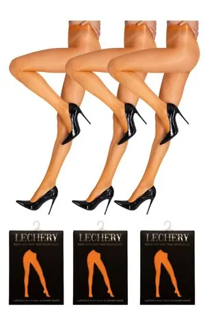 LECHERY® 3 Pairs Of Glossy Sheer Tights - Orange