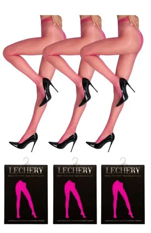 LECHERY® 3 Pairs Of Glossy Sheer Tights - Pink