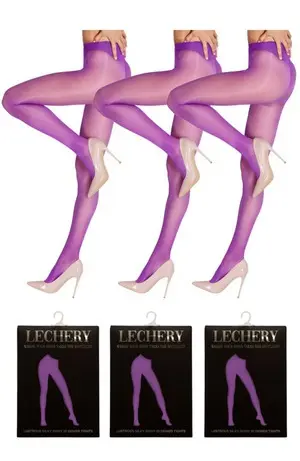 LECHERY® 3 Pairs Of Glossy Sheer Tights - Purple