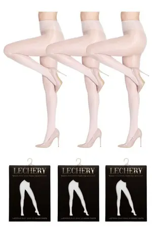 LECHERY® 3 Pairs Of Glossy Sheer Tights - White