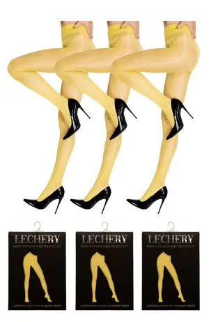 LECHERY® 3 Pairs Of Glossy Sheer Tights - Yellow