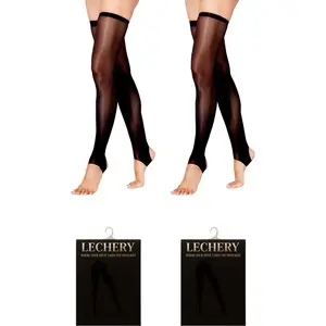 LECHERY® Glossy Stirrup Thigh Highs 2 Pairs - Black