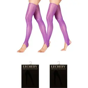 LECHERY® Glossy Stirrup Thigh Highs 2 Pairs - Purple