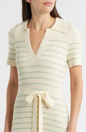 ZOE AND CLAIRE Stripe Ribbed Polo Sweater Dress
